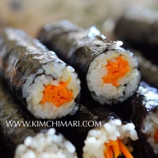 Mini Kimbap (Mayak Kimbap) with Carrot or Cucumber - Kimchimari