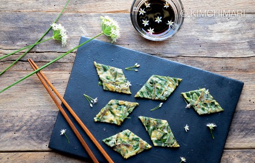 Korean Chive Pancake (Buchujeon) with Chive Flowers! - Kimchimari