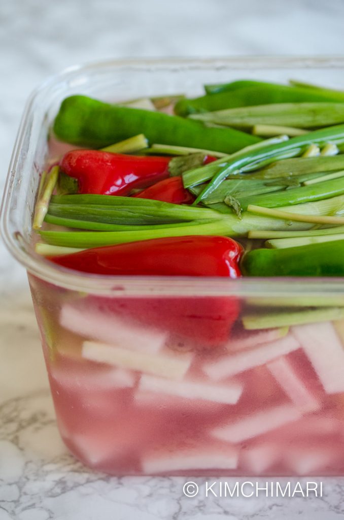 Water Kimchi (물김치 Mul Kimchi) with Watermelon Radish - Kimchimari