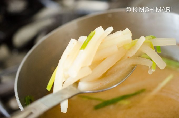 Radish Soup with Soybean Paste - Korean Mu Doenjang Guk - Kimchimari