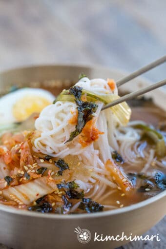 Easy Cold Kimchi Noodle Soup (Kimchimari Guksu) for Summer! - Kimchimari