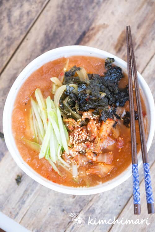 Easy Cold Kimchi Noodle Soup (Kimchimari Guksu) for Summer! - Kimchimari